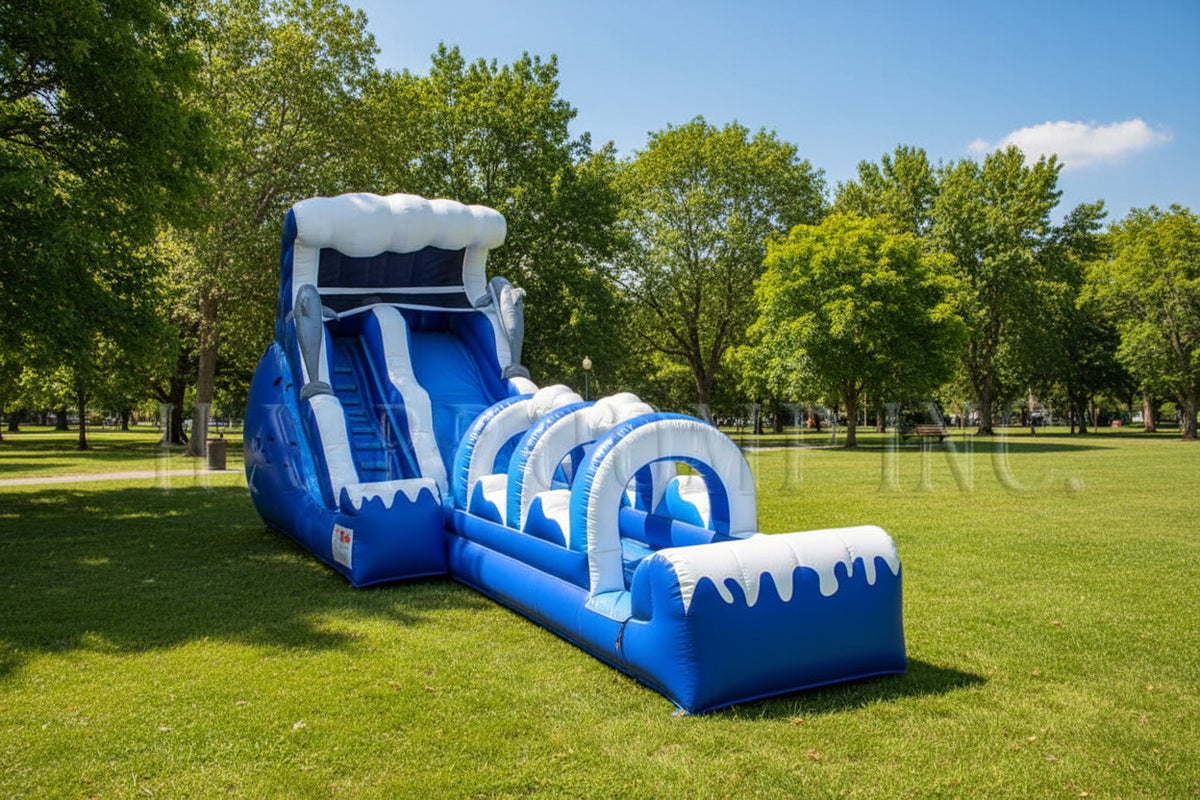 18 Foot Double Drop Wave Water Slide with Slip Slide - Happy Jump
