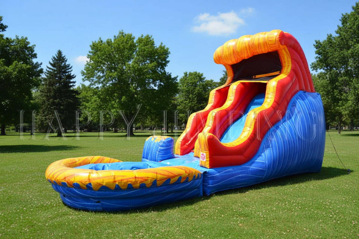 18 Foot Double Drop Marble Fire Water Slide | Commercial Inflatable ...